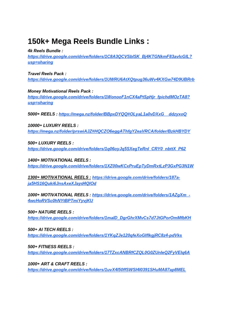 150k Reels Mega Bundle Links 2025 27 01 01 40 11 | PDF