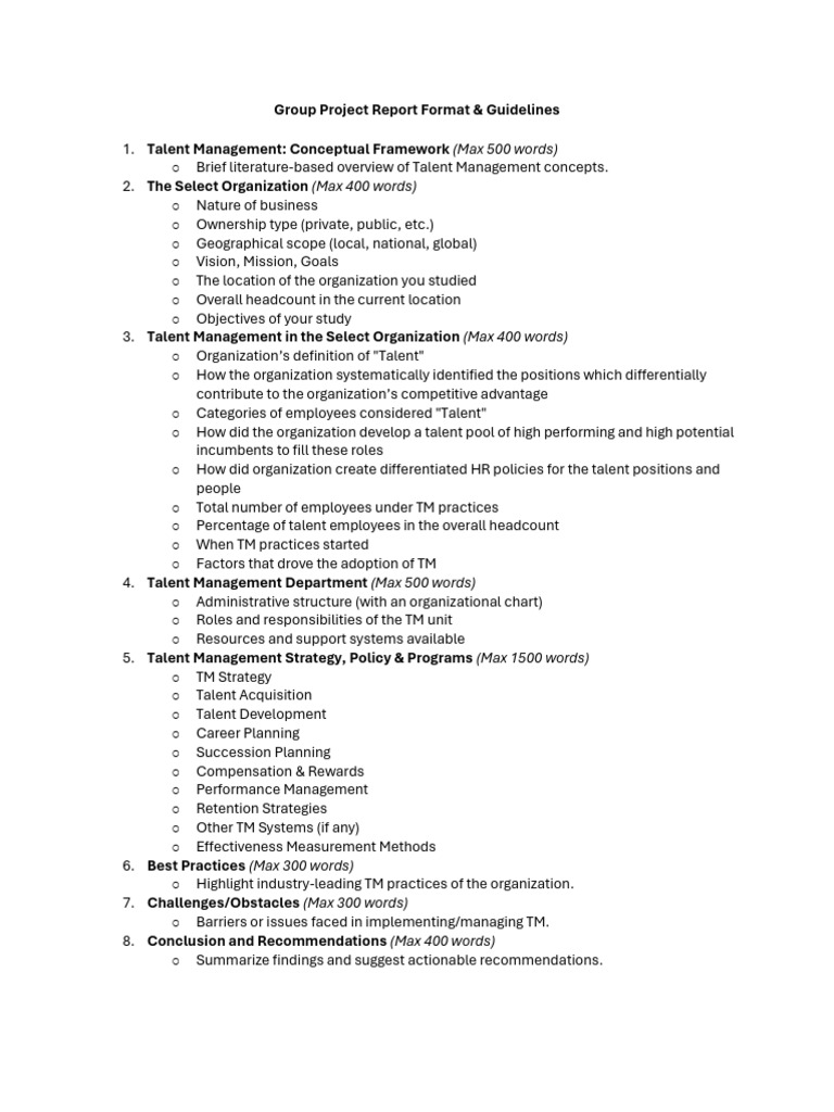 Group Project Report Format & Guidelines | PDF | Talent Management ...