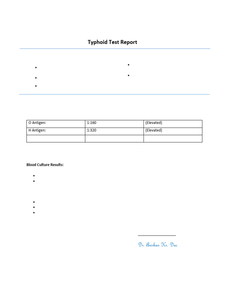 Typhoid Test Report for John Doe | PDF