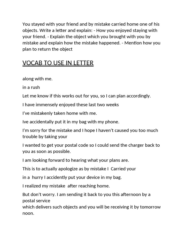 Letter With Vocab | PDF