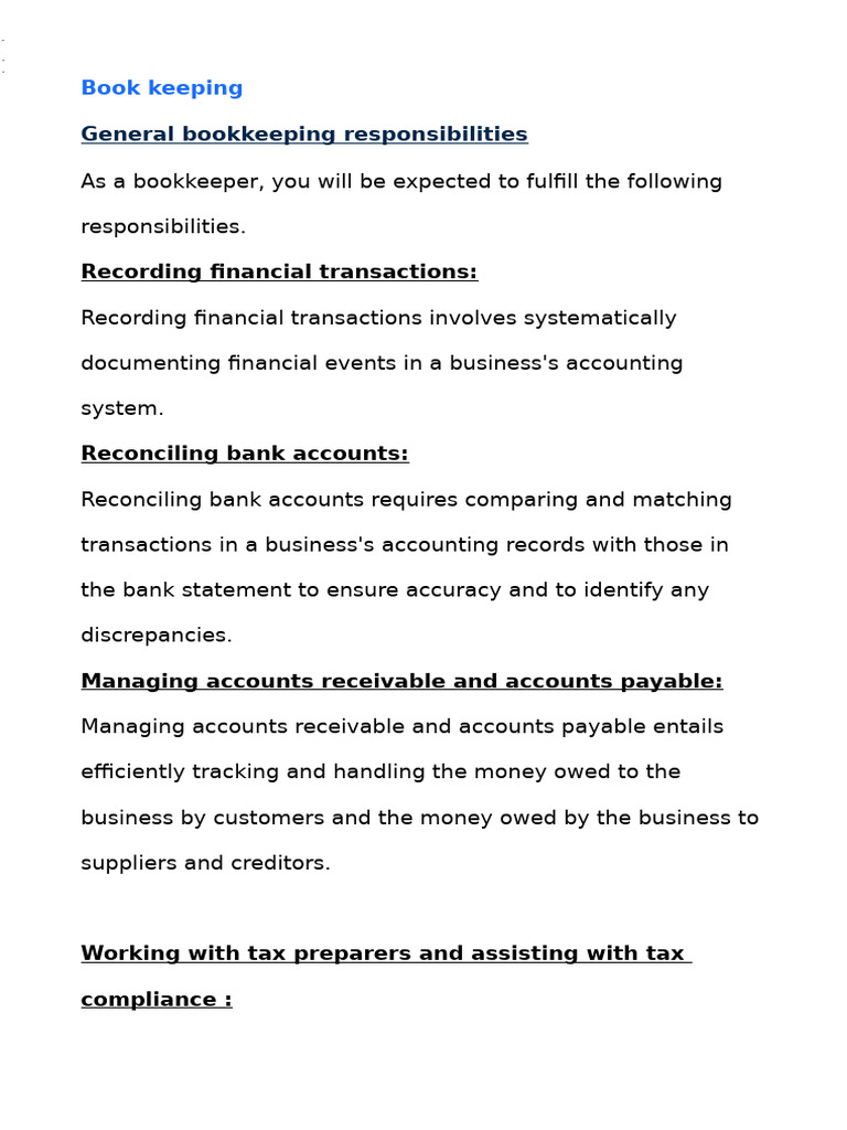 Book-Keeping Responsibilities | PDF | Debits And Credits | Equity (Finance)