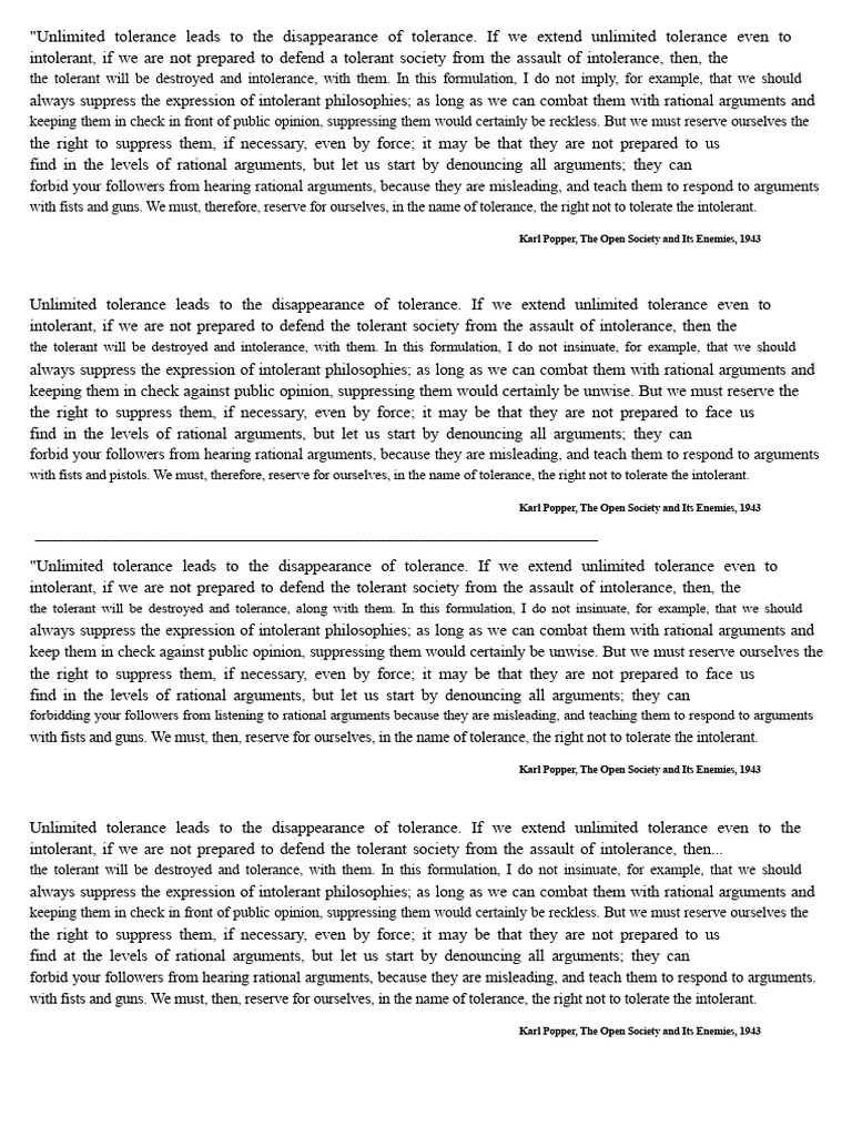Popper's Paradox of Tolerance Explained | PDF