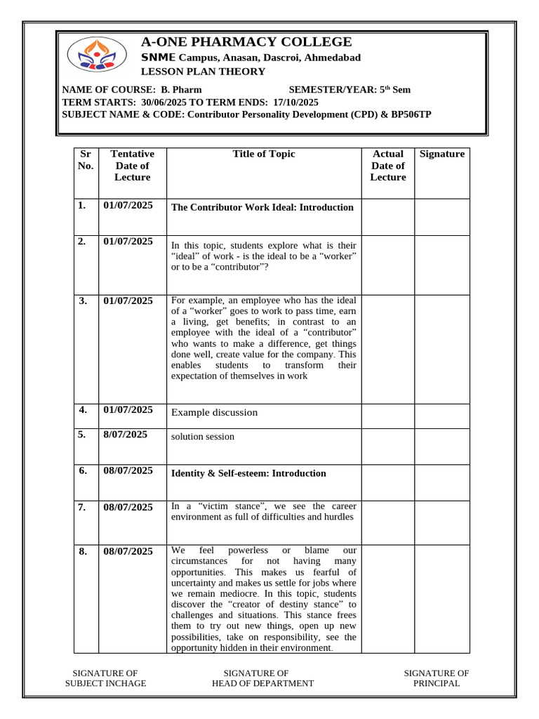 Bp506tt CPD Lesson Plan (2) 2025 | PDF | Cognition | Behavioural Sciences