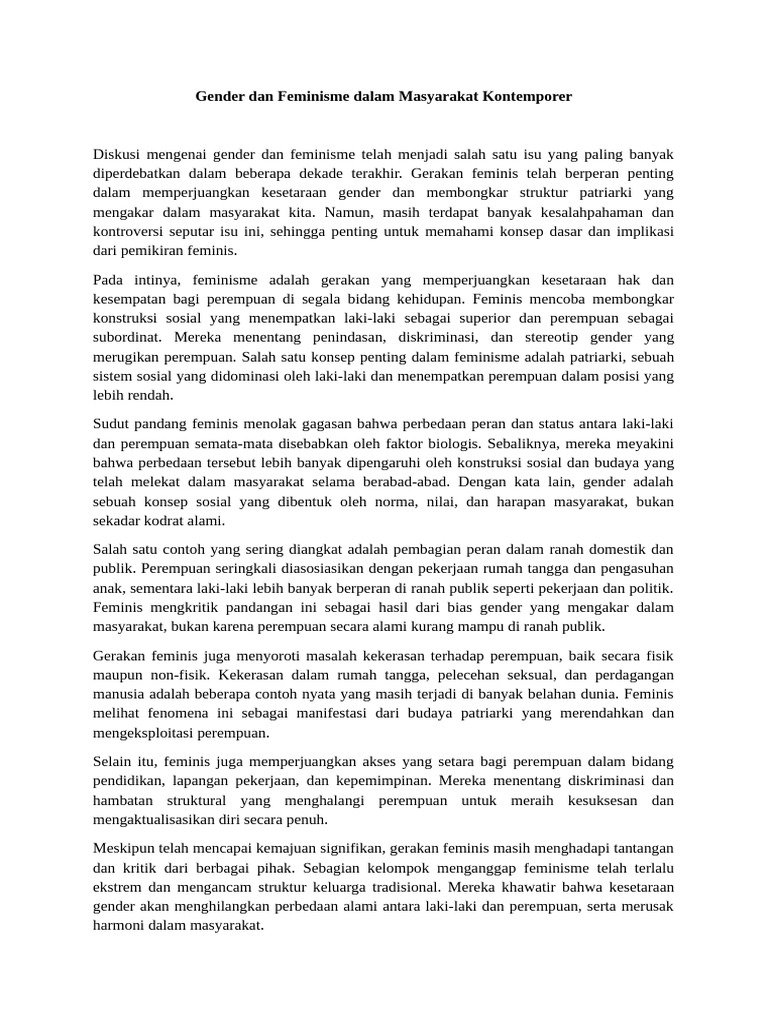 Gender dan Feminisme: Memahami Kesetaraan | PDF