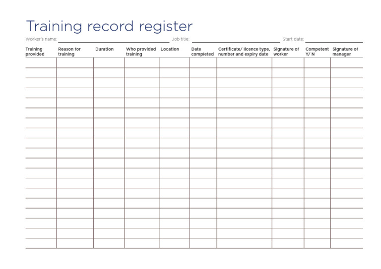 Training Record Register SW09097 | PDF