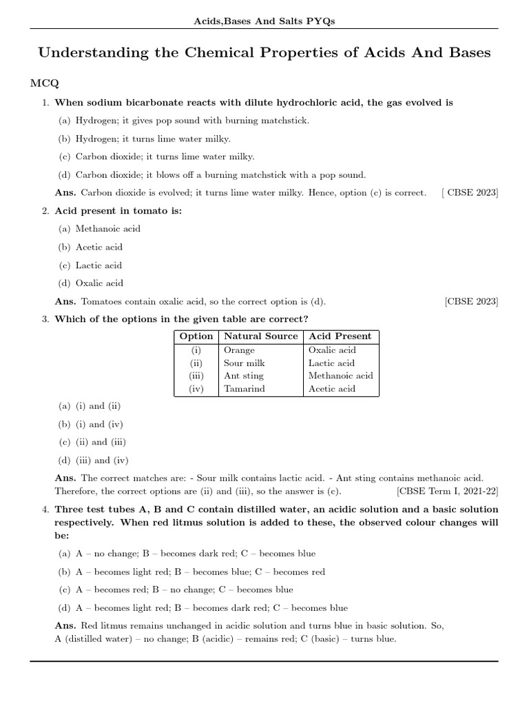 Acids Basis & Salts PYQs Sample | PDF | Acid | Hydroxide