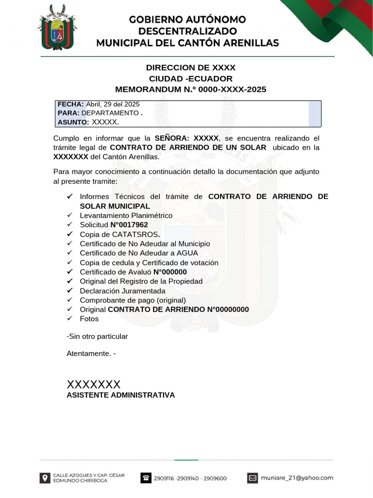 Trámite de Contrato de Arriendo en Arenillas | PDF