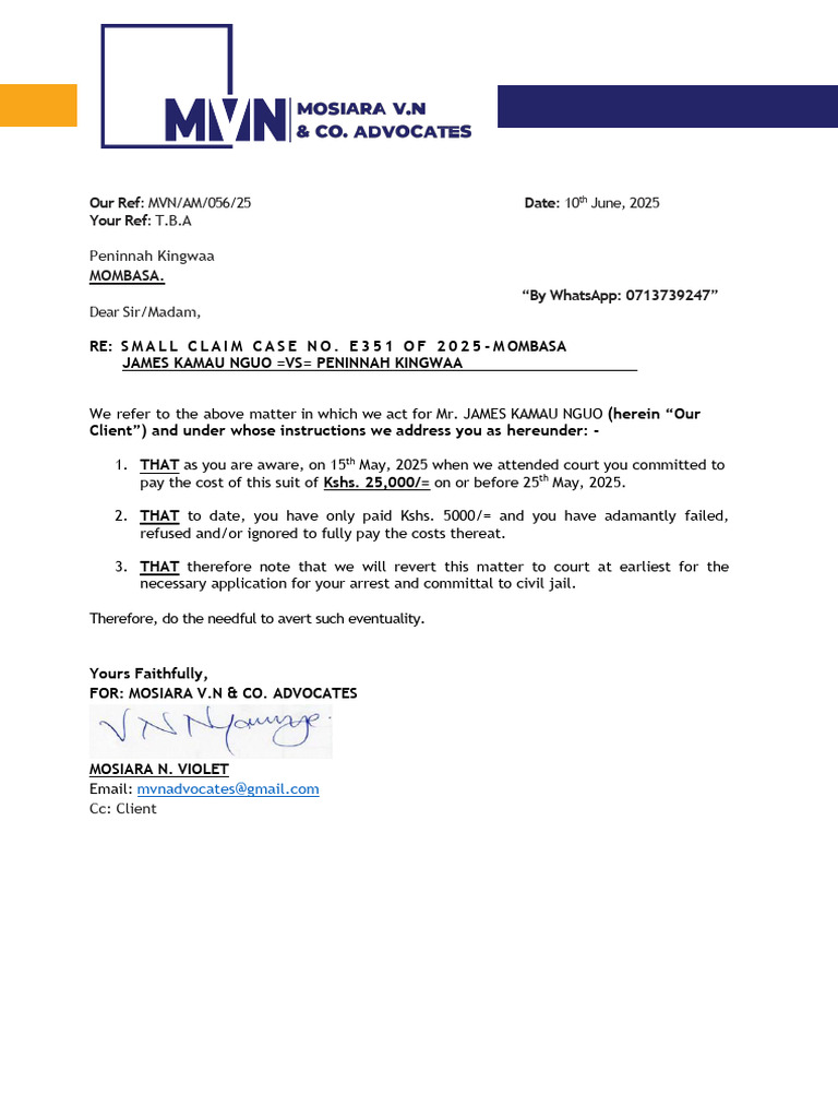 Letter To Peninnah DTD 10.06.2025 | PDF