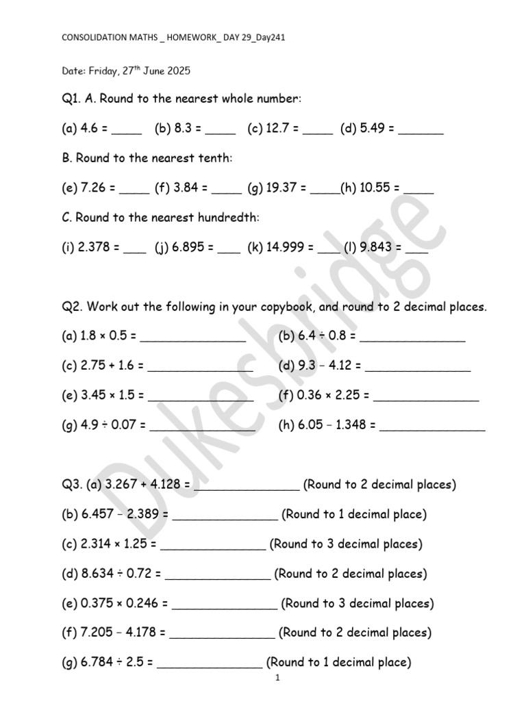 Maths Homework Day29 DP Day241 | PDF
