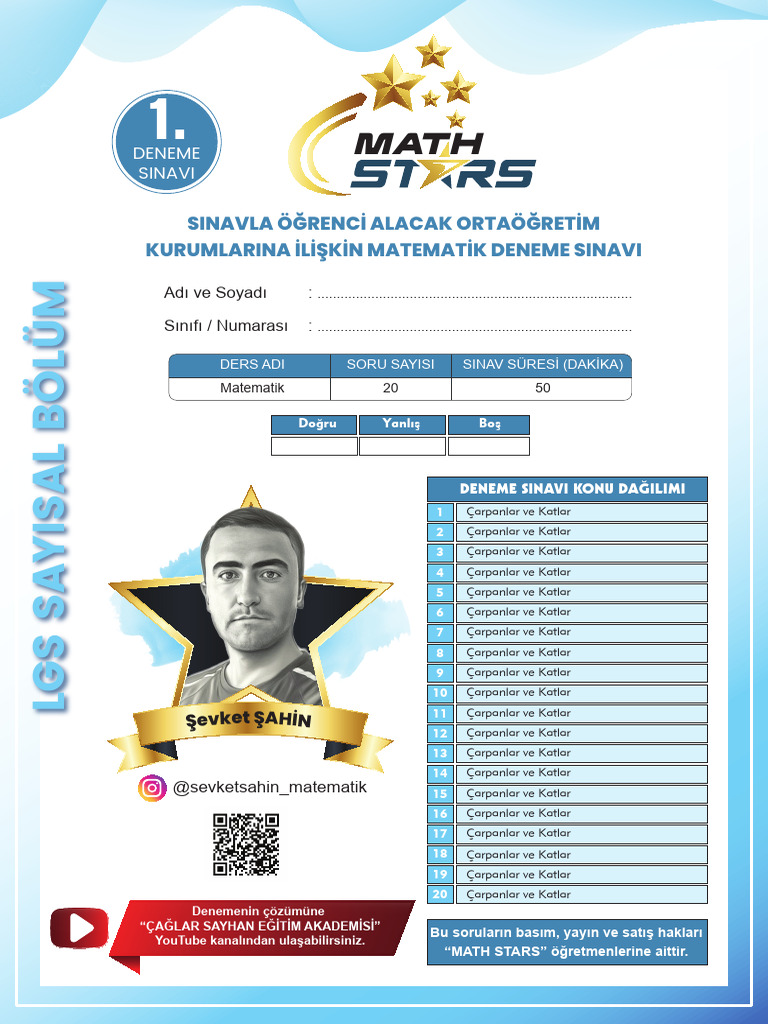 MATH STARS - 8.SINIF - 1.deneme Çözüm | PDF
