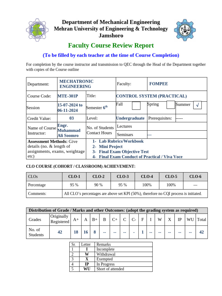 Mechatronic Engineering Course Review Report | PDF | Curriculum | Teaching