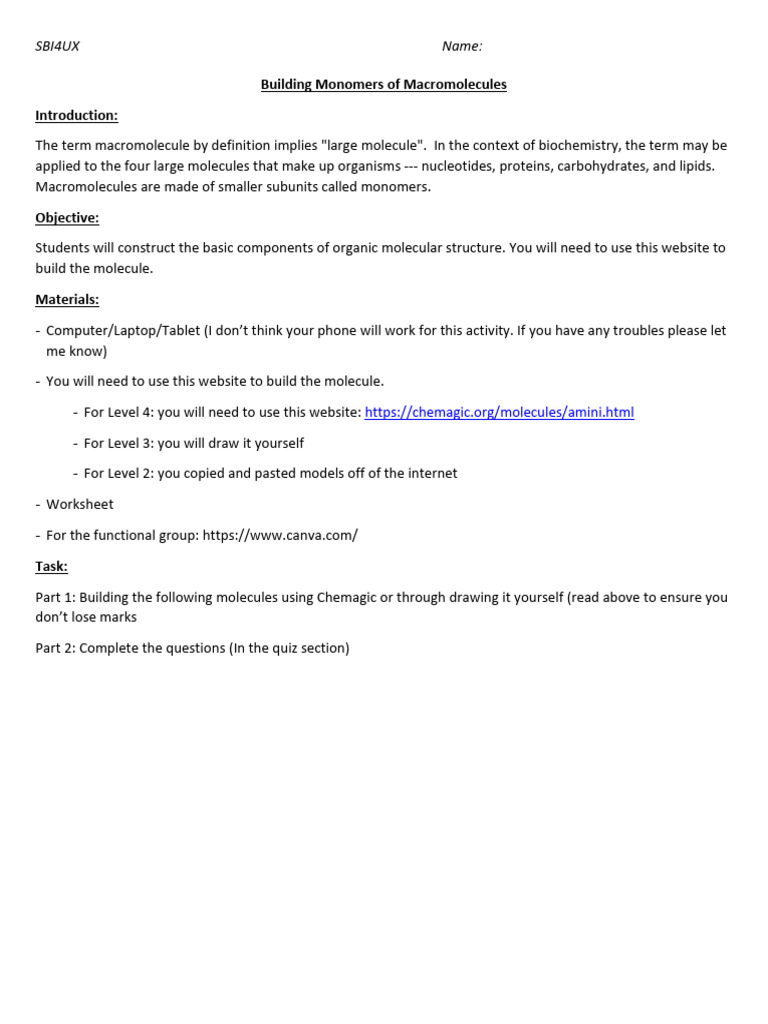 Building Monomers of Macromolecules - Part 1 | PDF | Macromolecules ...