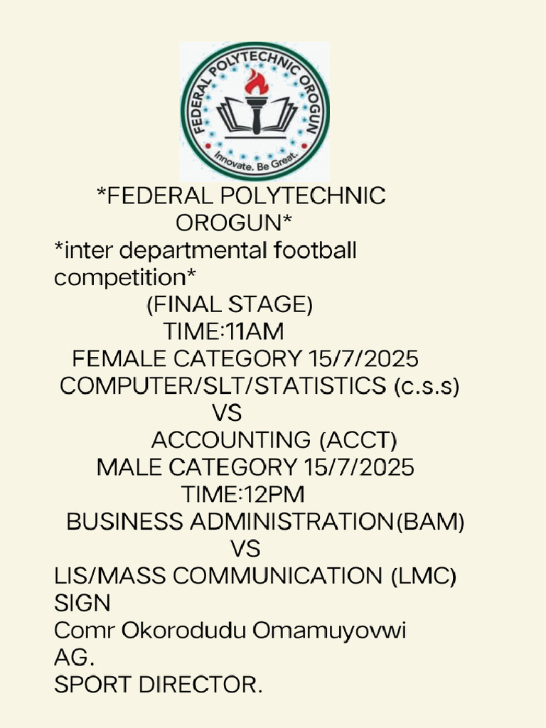 Inter Departmental Football Game Finals Girls and Boys | PDF