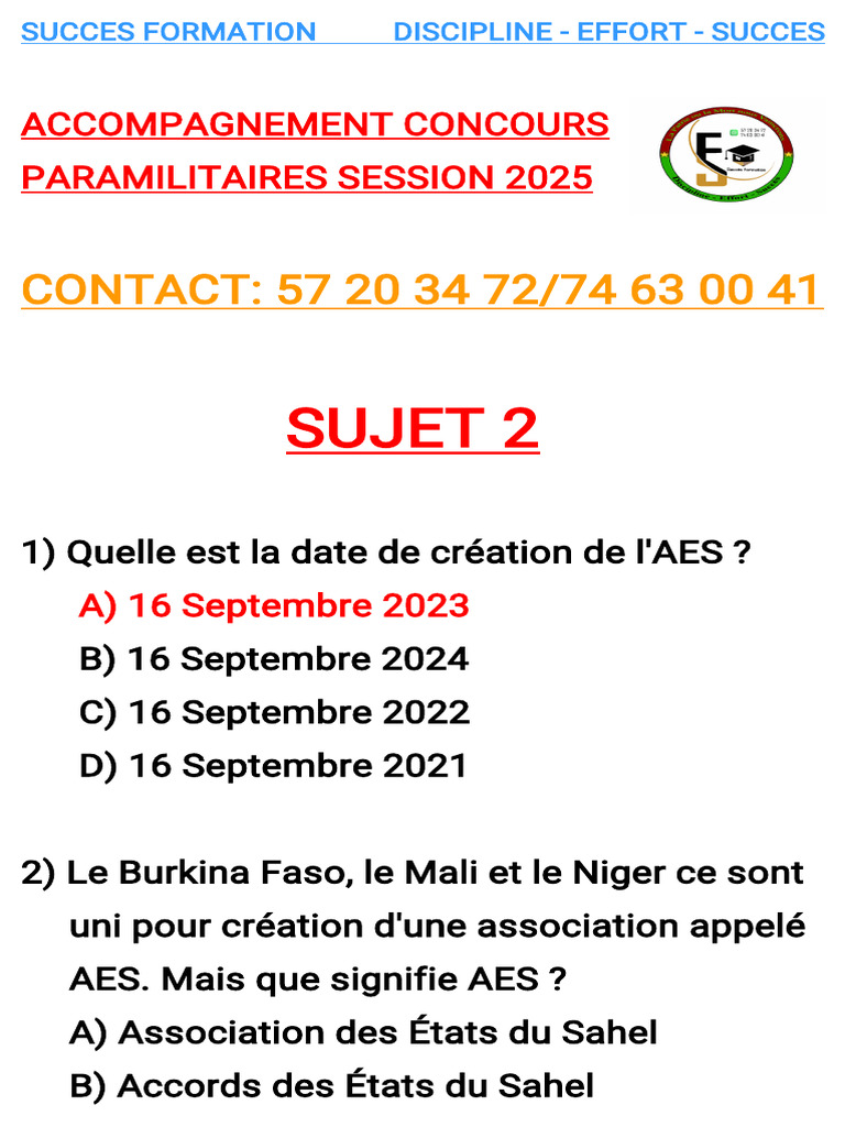 Questions de concours paramilitaires 2025 | PDF