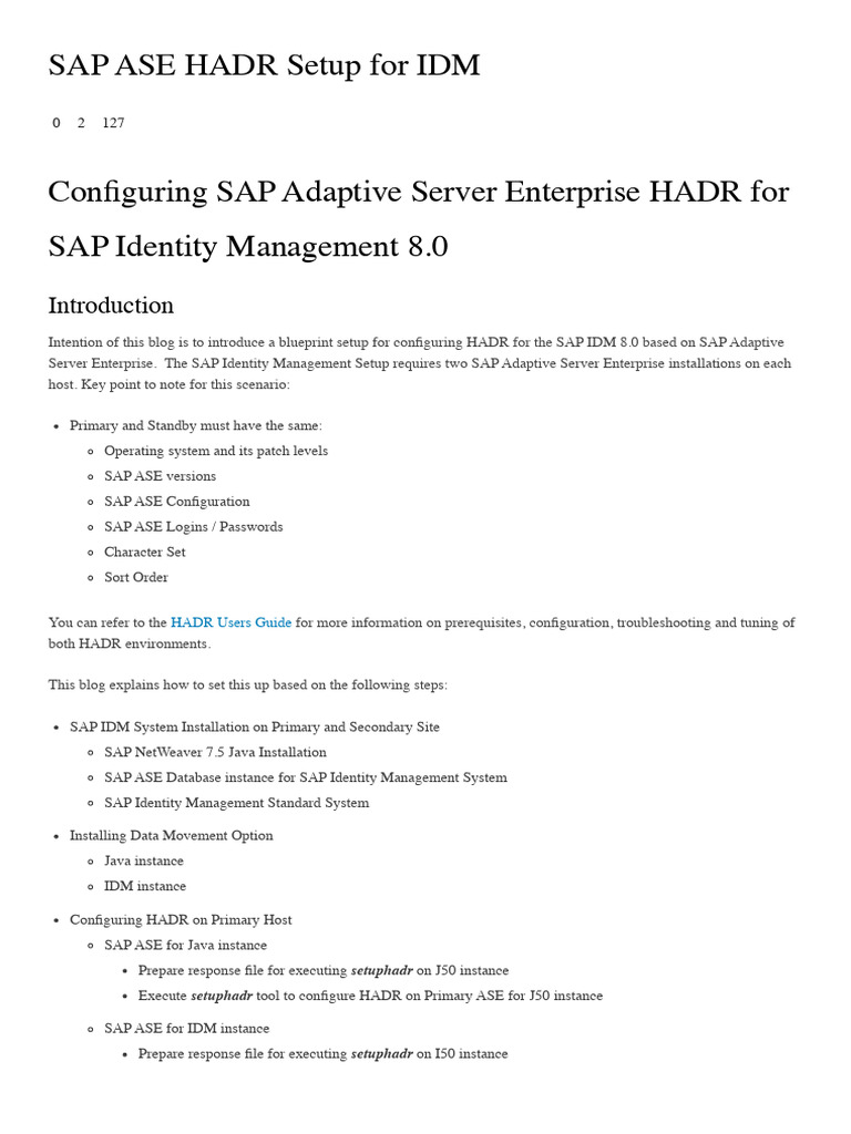 Sap Ase Hadr Setup For Idm | PDF | Information Technology Management ...