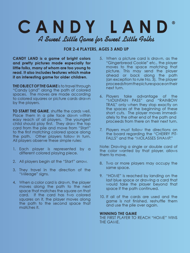 Candy Land Game Rules and Instructions | PDF | Confectionery | Sugar ...