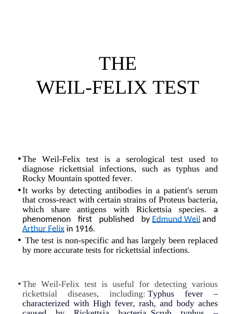 Weil-Felix Test for Rickettsial Diagnosis | PDF | Clinical Medicine ...