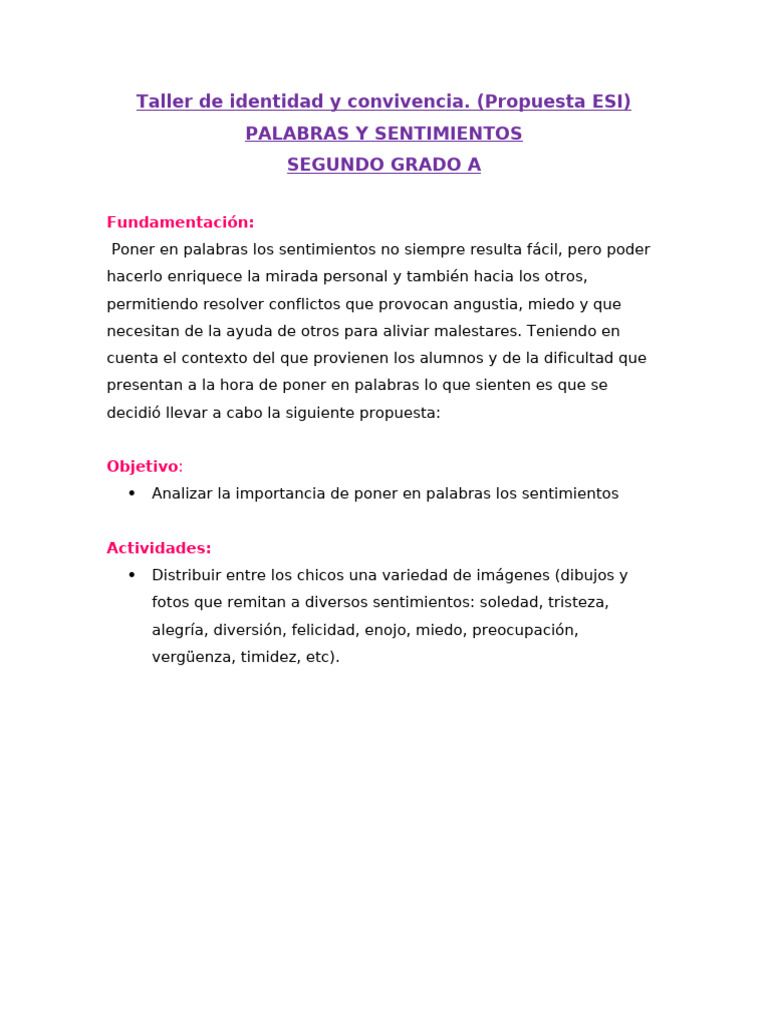 Taller de Identidad y Convivencia ESI | PDF