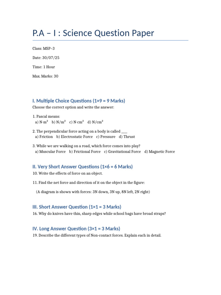 Science Question Paper MSP3 | PDF