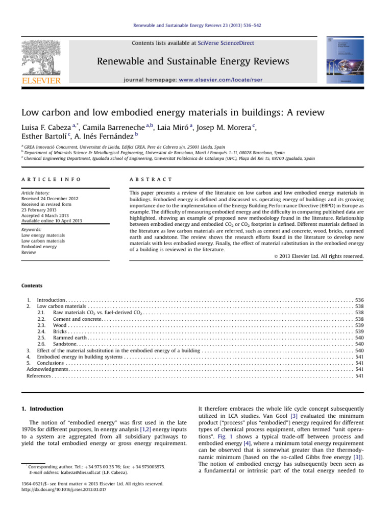 Low Carbon and Low Embodied Energy Materials in Buildings A Review ...