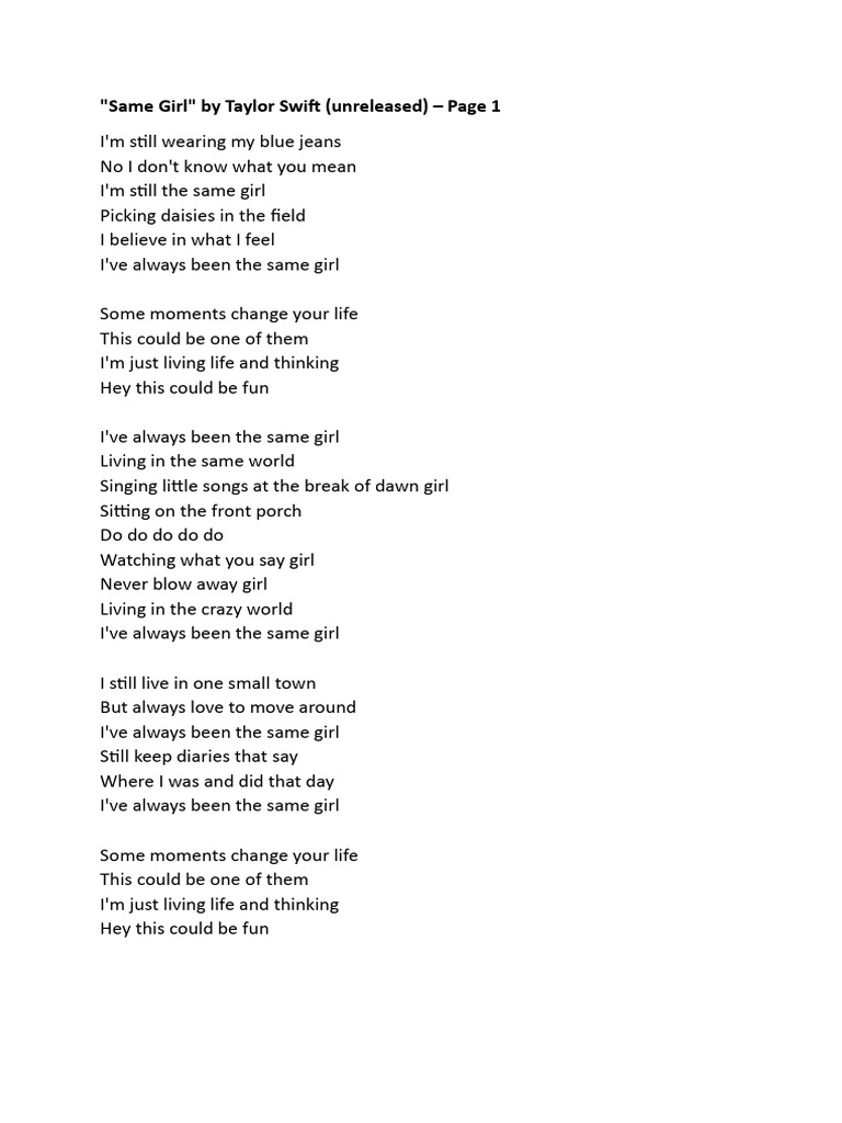 Taylor Swift's Unreleased Songs Lyrics-1 | PDF