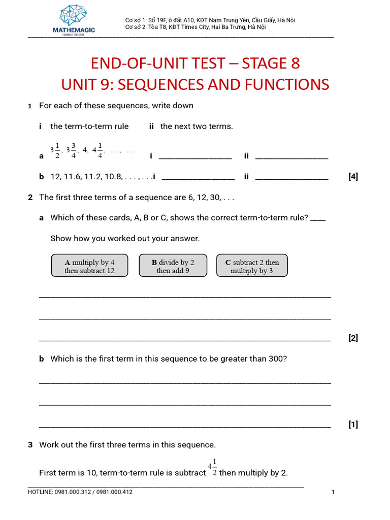 End-of-Unit Test: Sequences & Functions | PDF | Mathematics ...