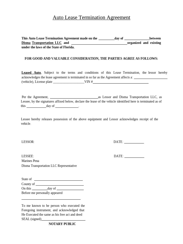 Auto Lease Termination Agreement | PDF
