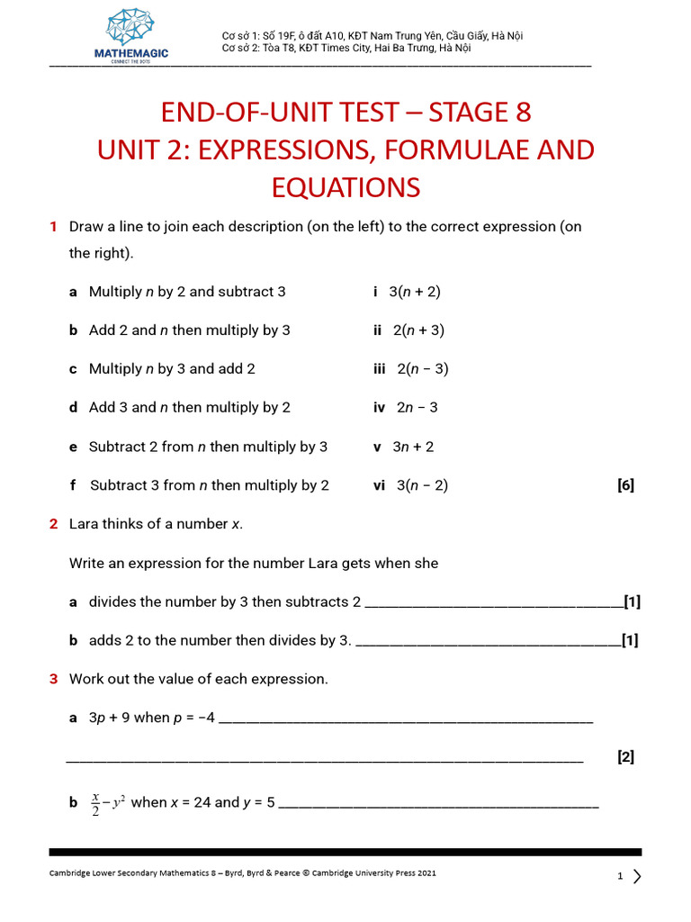 Stage 8 Unit 2 Test: Answers & Solutions | PDF | Mathematical Concepts ...