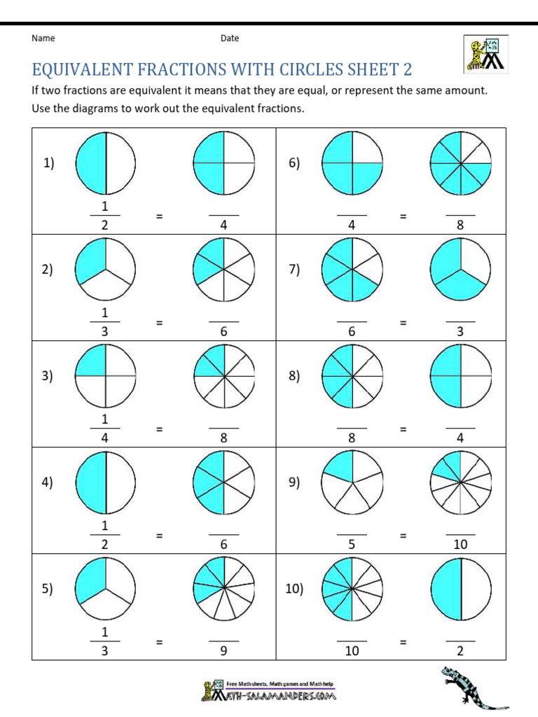 Equivalent Fractions With Circles | PDF
