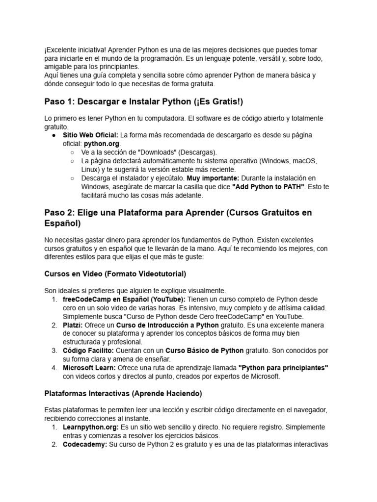 Como Aprender Python de Manera Básica y Dónde Pued... | PDF | Python (lenguaje de programación ...