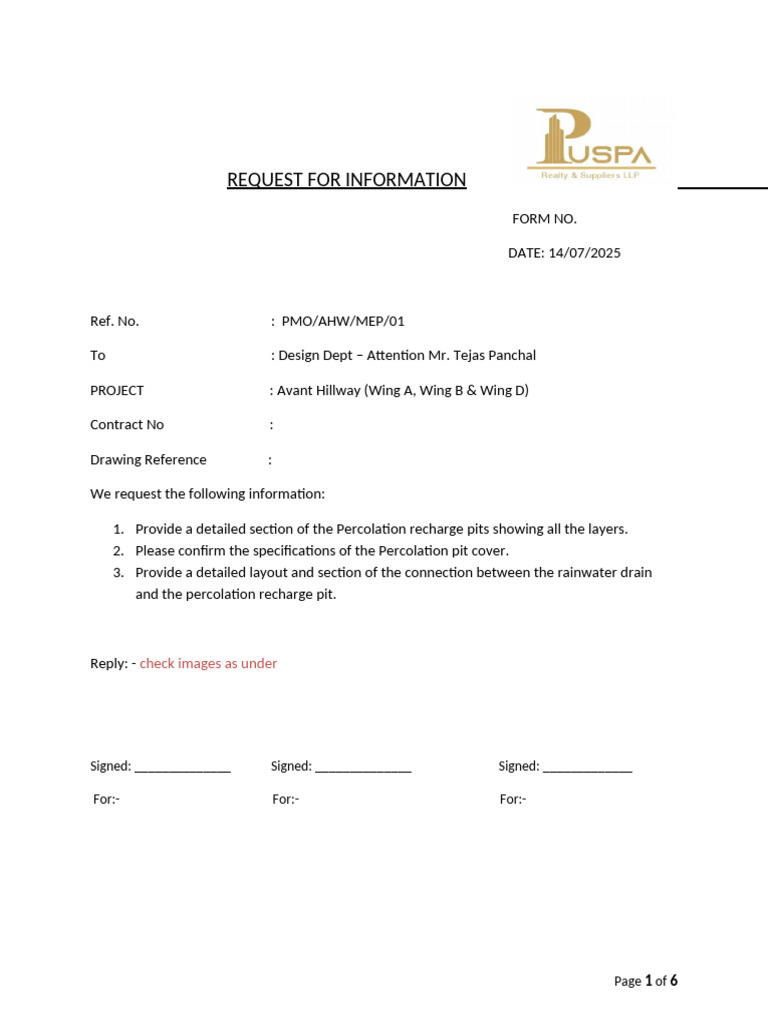 Request for Information on Percolation Pits | PDF