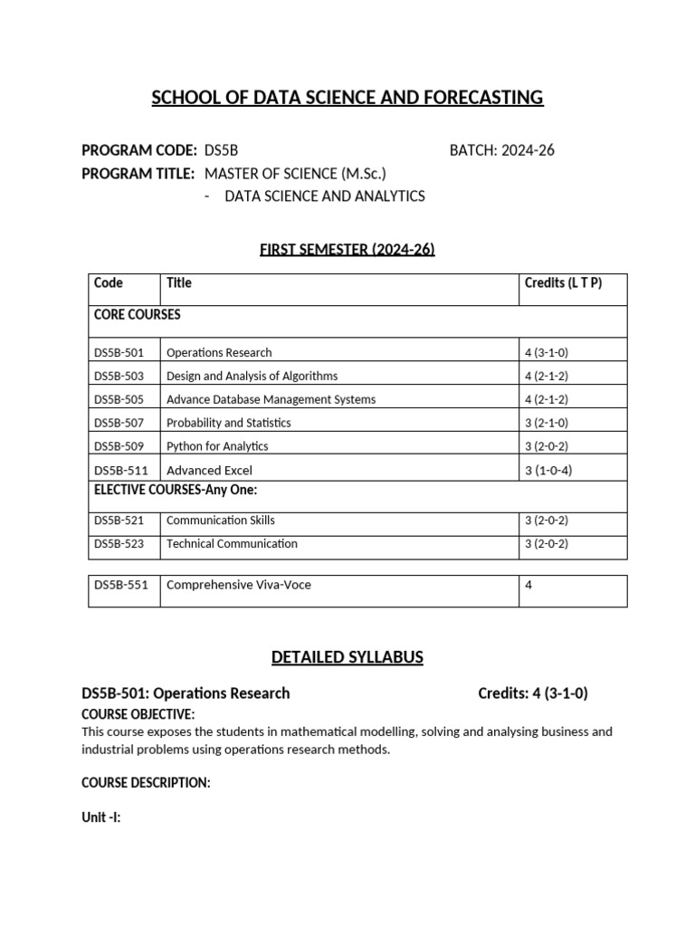 Syllabus-M.sc. (DSA) - I Sem. | PDF | Microsoft Excel | Databases