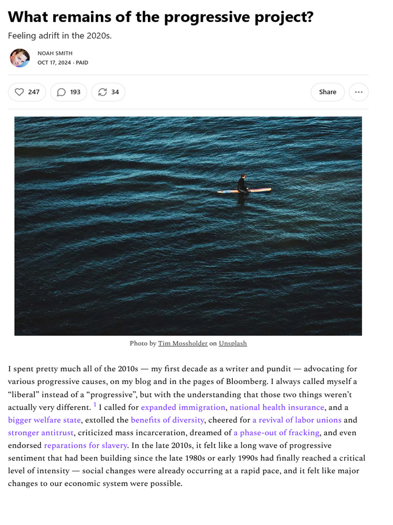 What Remains of The Progressive Project - by Noah Smith | PDF ...