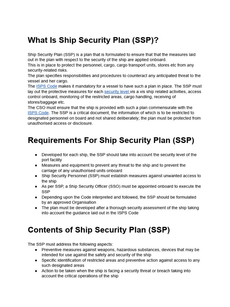 Understanding Ship Security Plans (SSP) | PDF