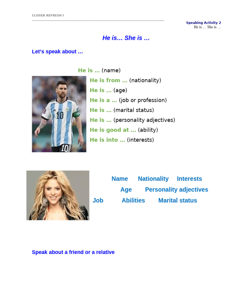 Speaking Activity 2 He Is ... She Is ... | PDF