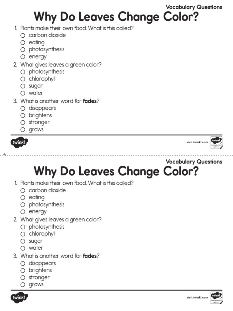 Printable Why Do Leaves Change Color - Fact File and Vocabulary ...