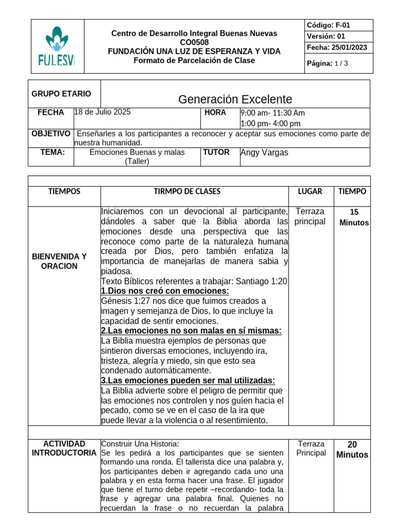 Emociones Buenas y Malas 18 de Julio SAN FRANCISCO | PDF | Las ...