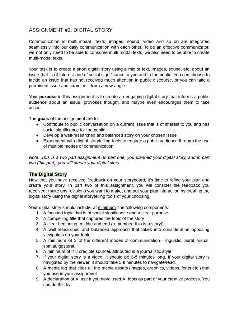 Assignment 2 - Digital Story Instructions | PDF | Human Communication | Communication