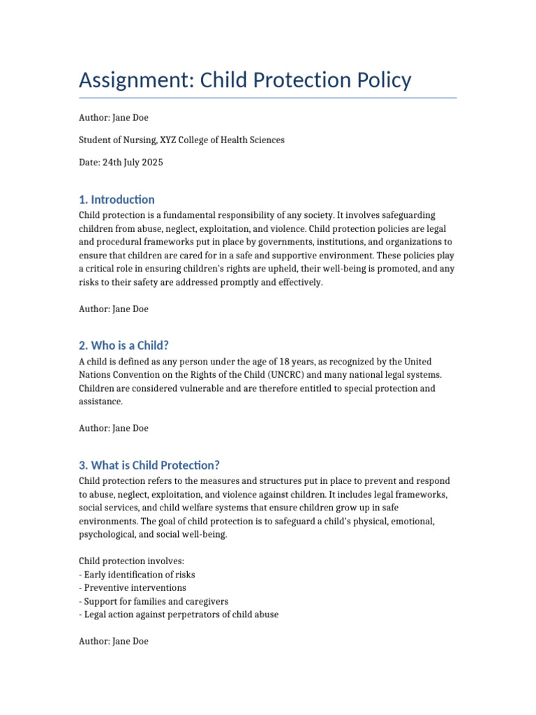 Child Protection Policy Assignment | PDF | Child Protection | Children's Rights