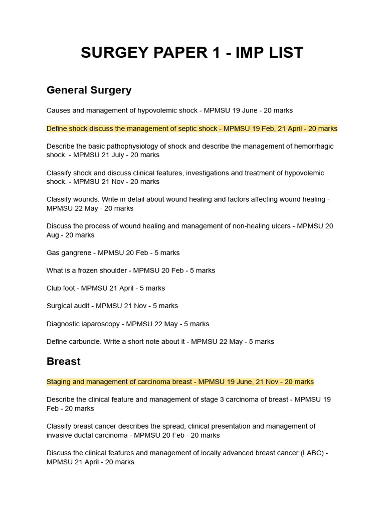 Comprehensive Guide to Surgical Topics | PDF | Diseases And Disorders ...