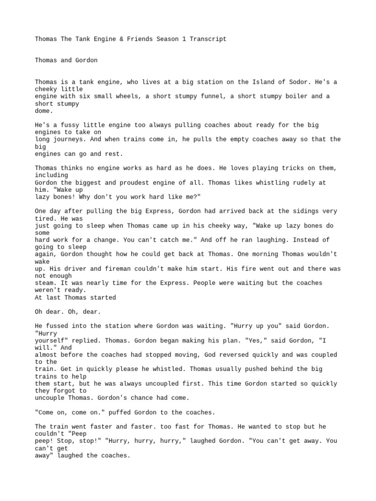 Thomas The Tank Engine & Friends Season 1 Transcript - Djvu | PDF | Rail Transport
