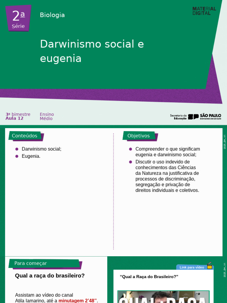 Aula 12 - Darwinismo Social e Eugenia | PDF | Eugenia | Racismo