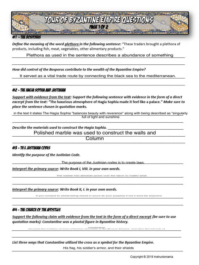 Byzantine Answer Sheet | PDF | Byzantine Empire | Mosaic