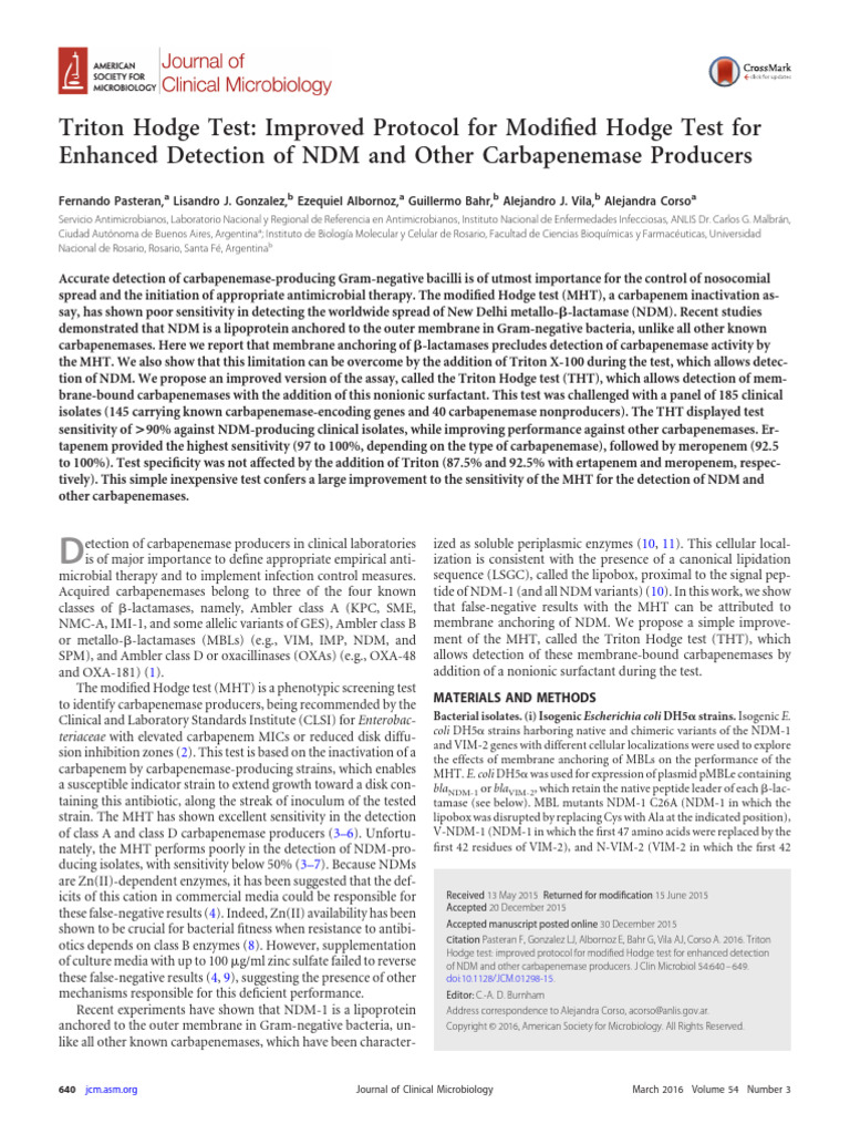 Pasteran Et Al 2016 Triton Hodge Test Improved Protocol For Modified ...