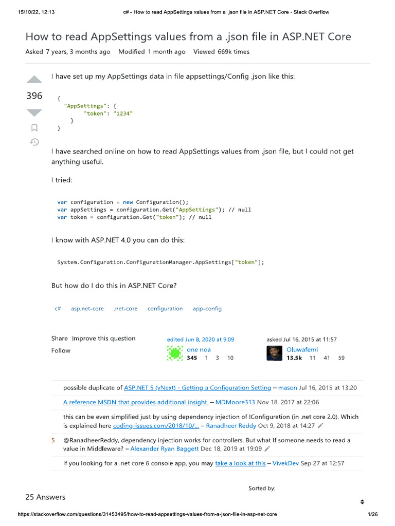 How To Read AppSettings Values From A .Json File in ASP - Net Core | PDF