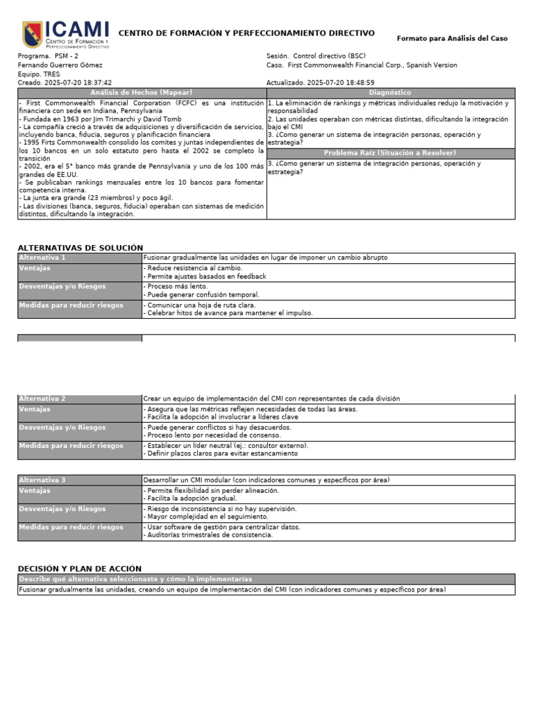 Análisis del Caso FCFC: Integración Estratégica | PDF