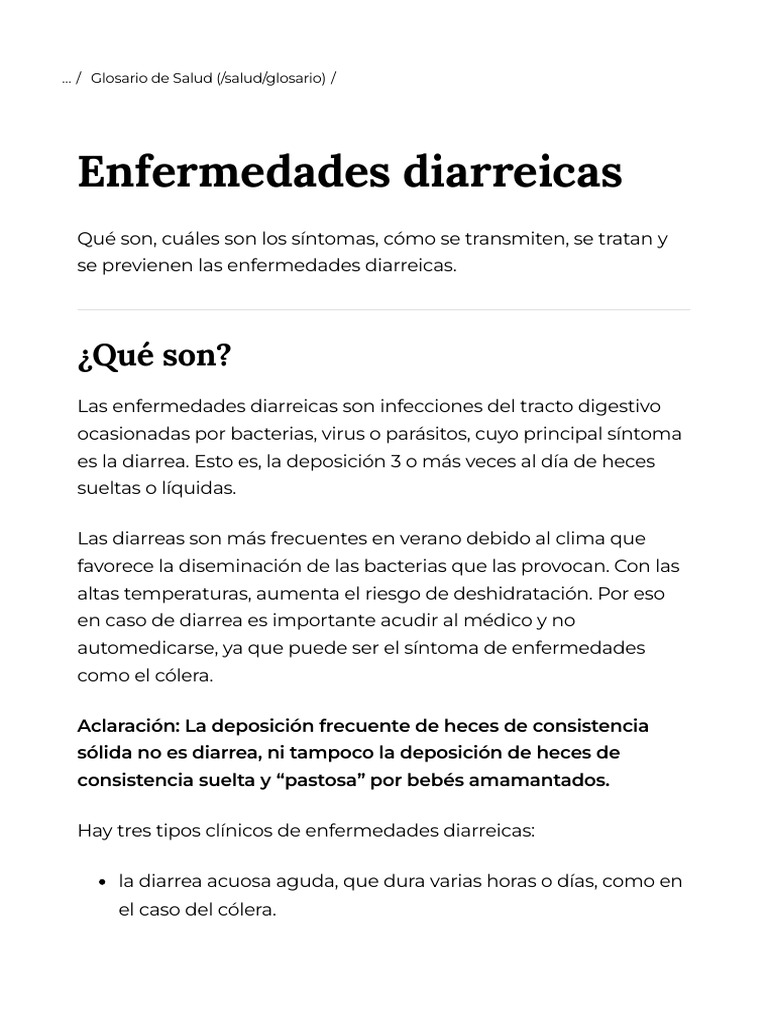 Enfermedades Diarreicas: Síntomas y Prevención | PDF | Diarrea | Heces