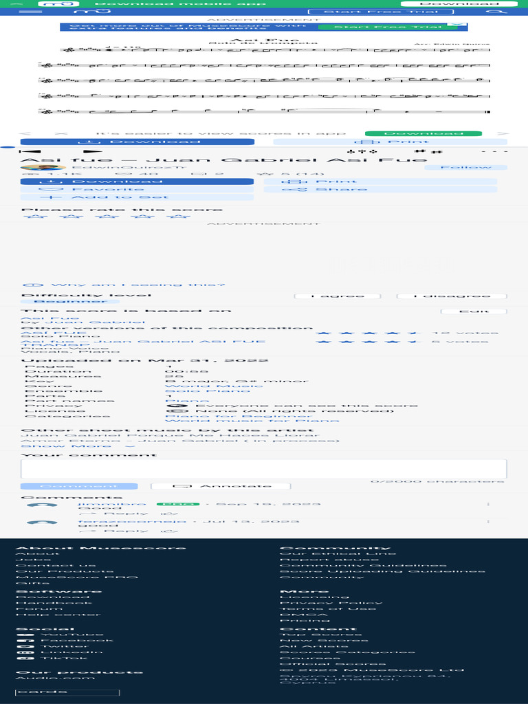 Asi Fue - Juan Gabriel Asi Fue Sheet Music For Piano (Solo) | PDF ...