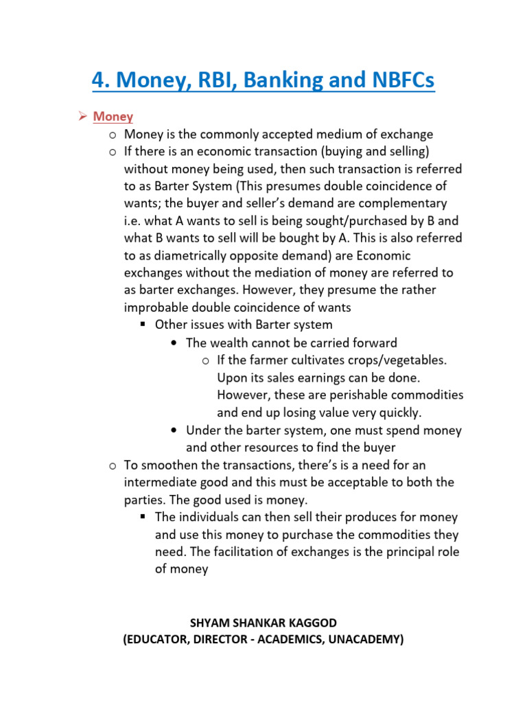 4 Money Banking RBINBFCNotes | PDF | Money | Reserve Bank Of India