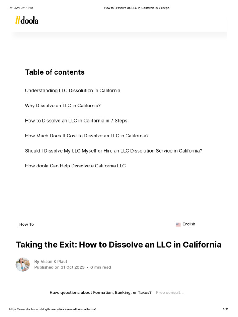 Dissolving an LLC in California Guide | PDF | Limited Liability Company ...